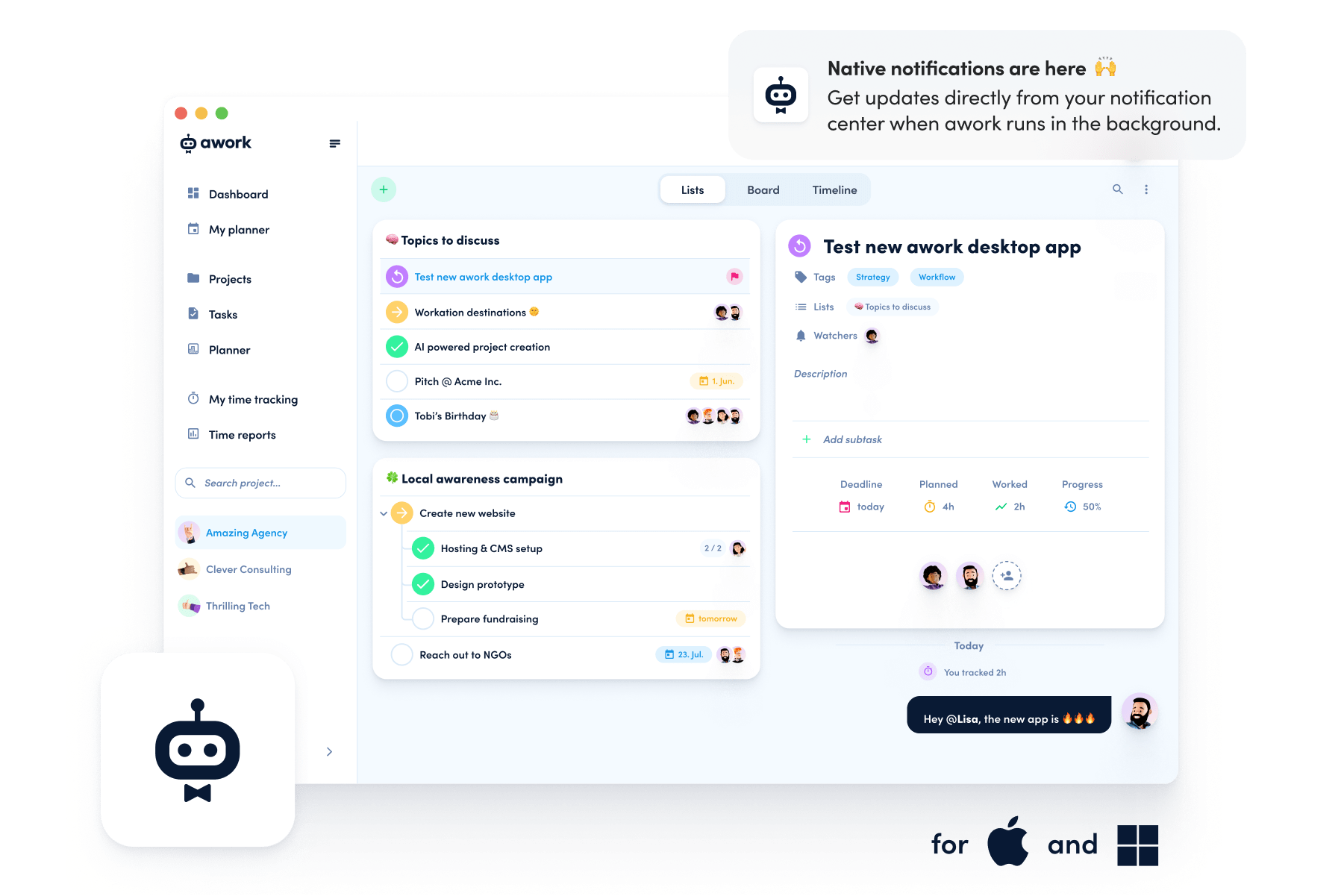 Rhino release: the awork desktop app got power!